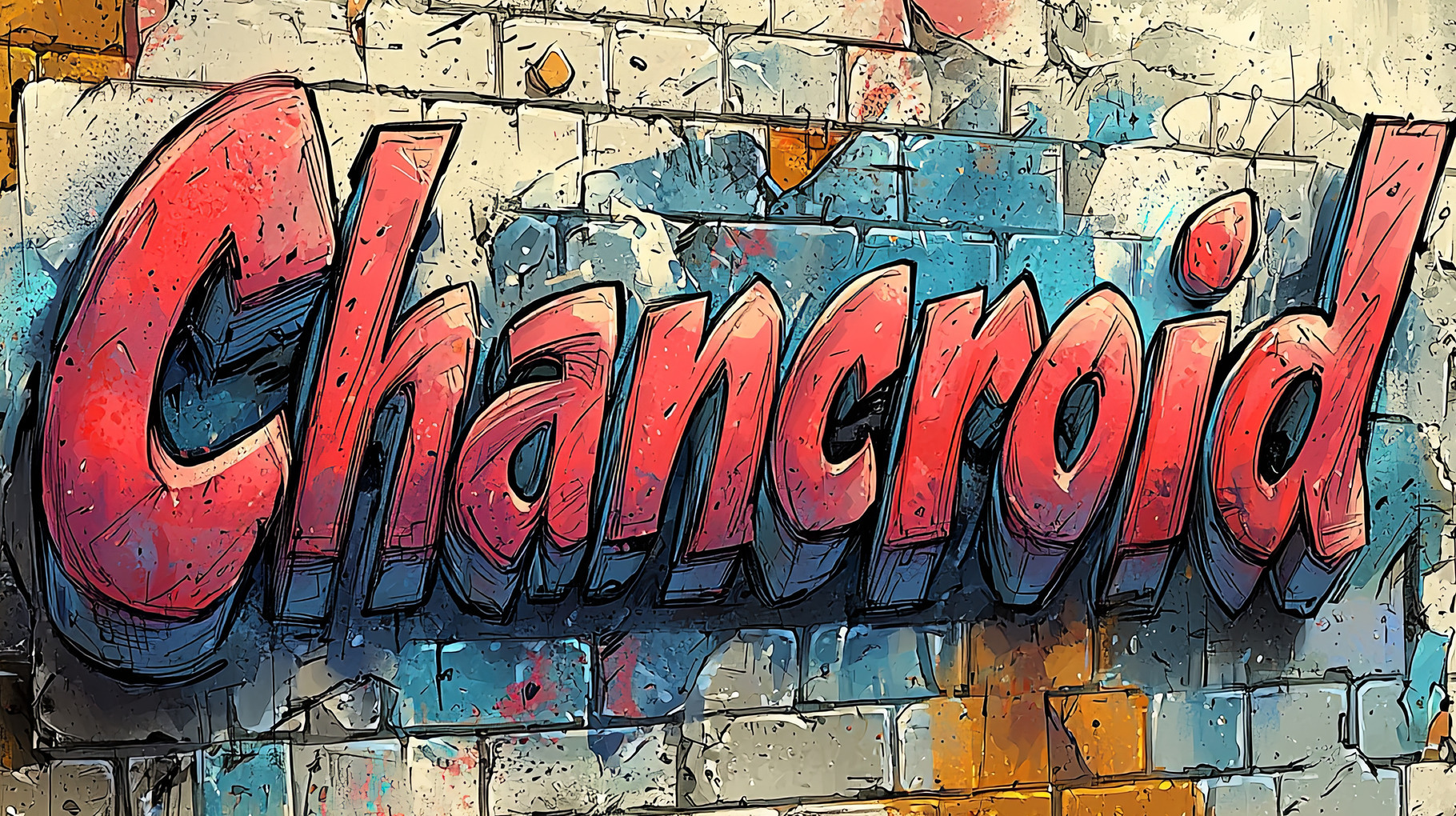 Graffiti style chancroid lettering on colorful urban wall, an ...