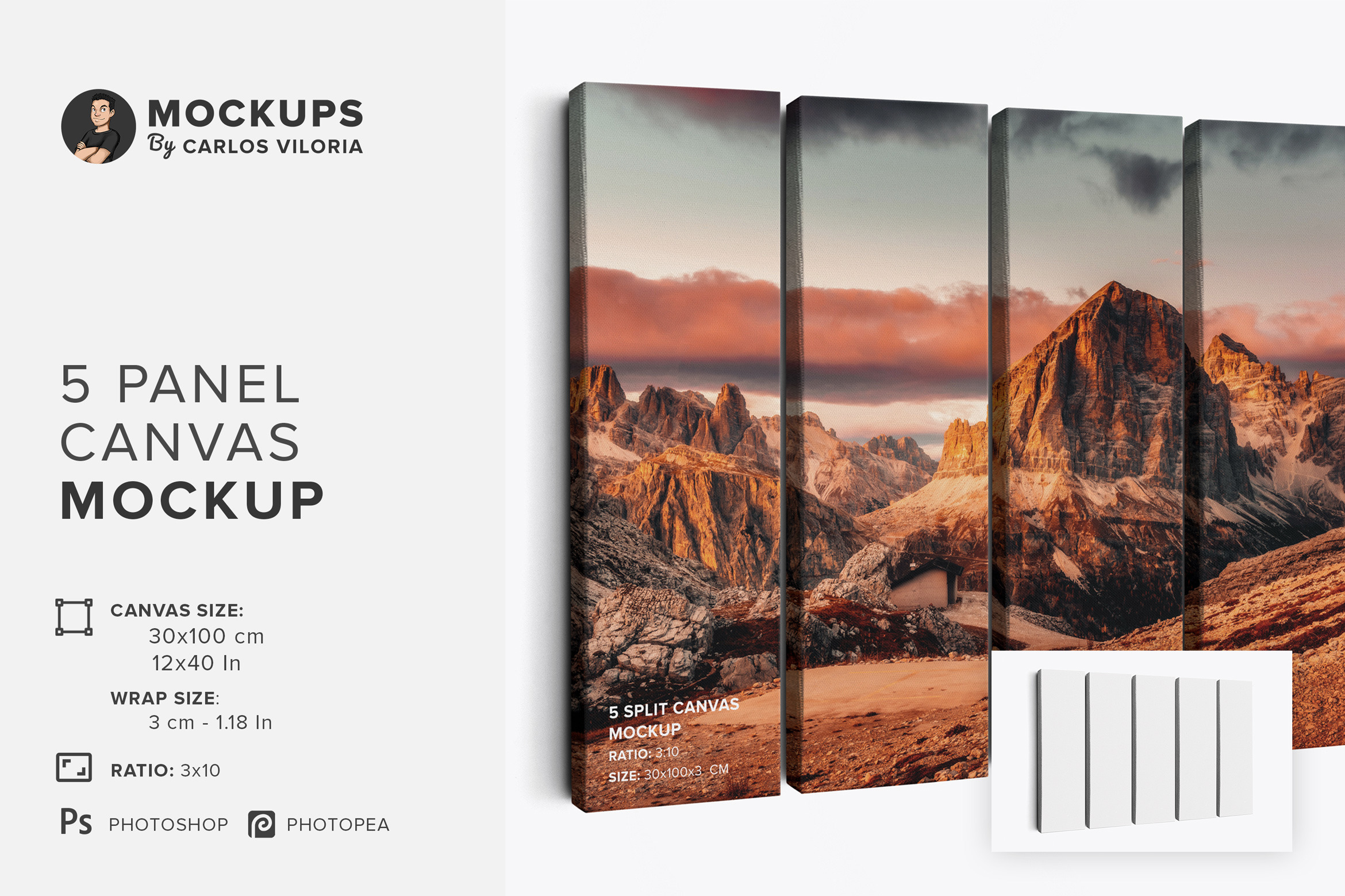Hanging 5 Split Panel Canvas Mockup, a Merchandise Mockup by Mockups by ...