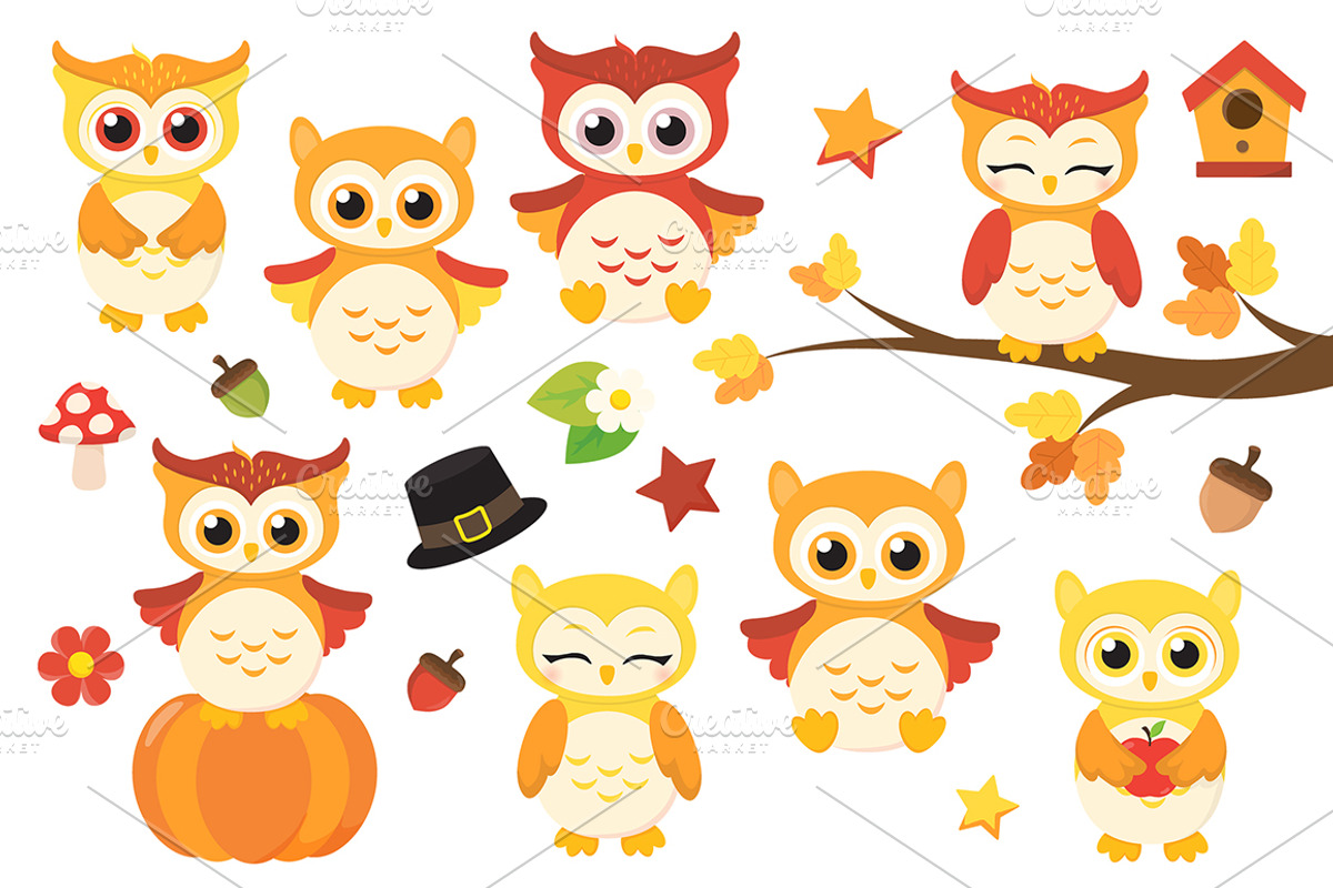Fall Owls Clipart, an Animal Illustration by La Boutique dei Colori