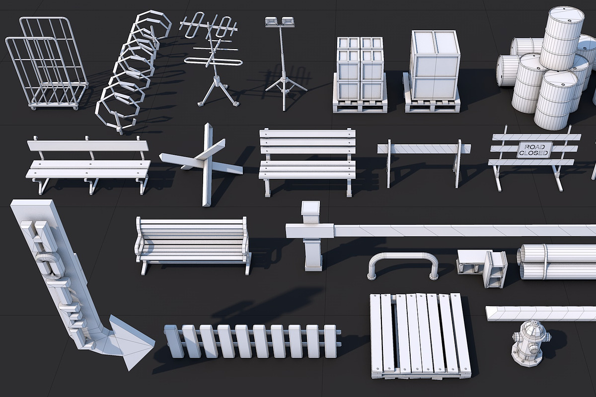 Low Poly Exterior City Street Props, an Architecture 3D Model by ...