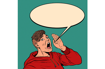 Vintage speaker with a megaphone shouting, a Person Illustration by ...