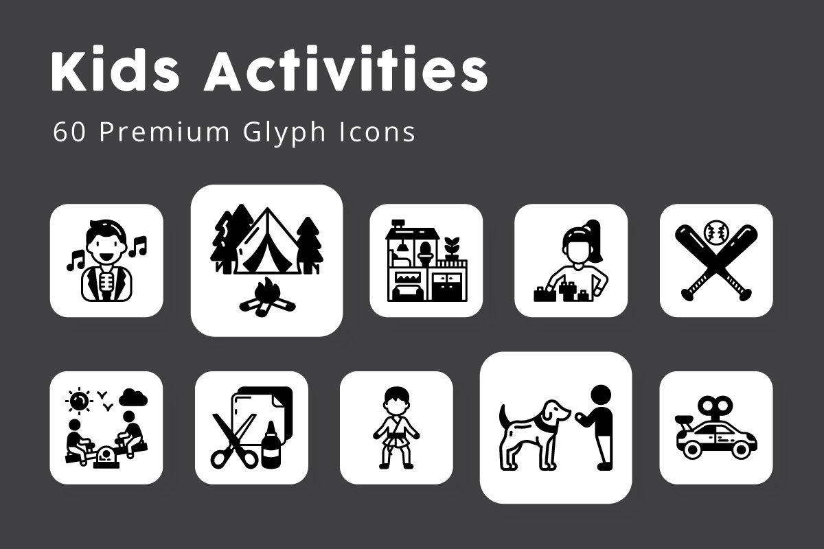 Kids Activities Premium Filled Icons | Solid Icons ~ Creative Market