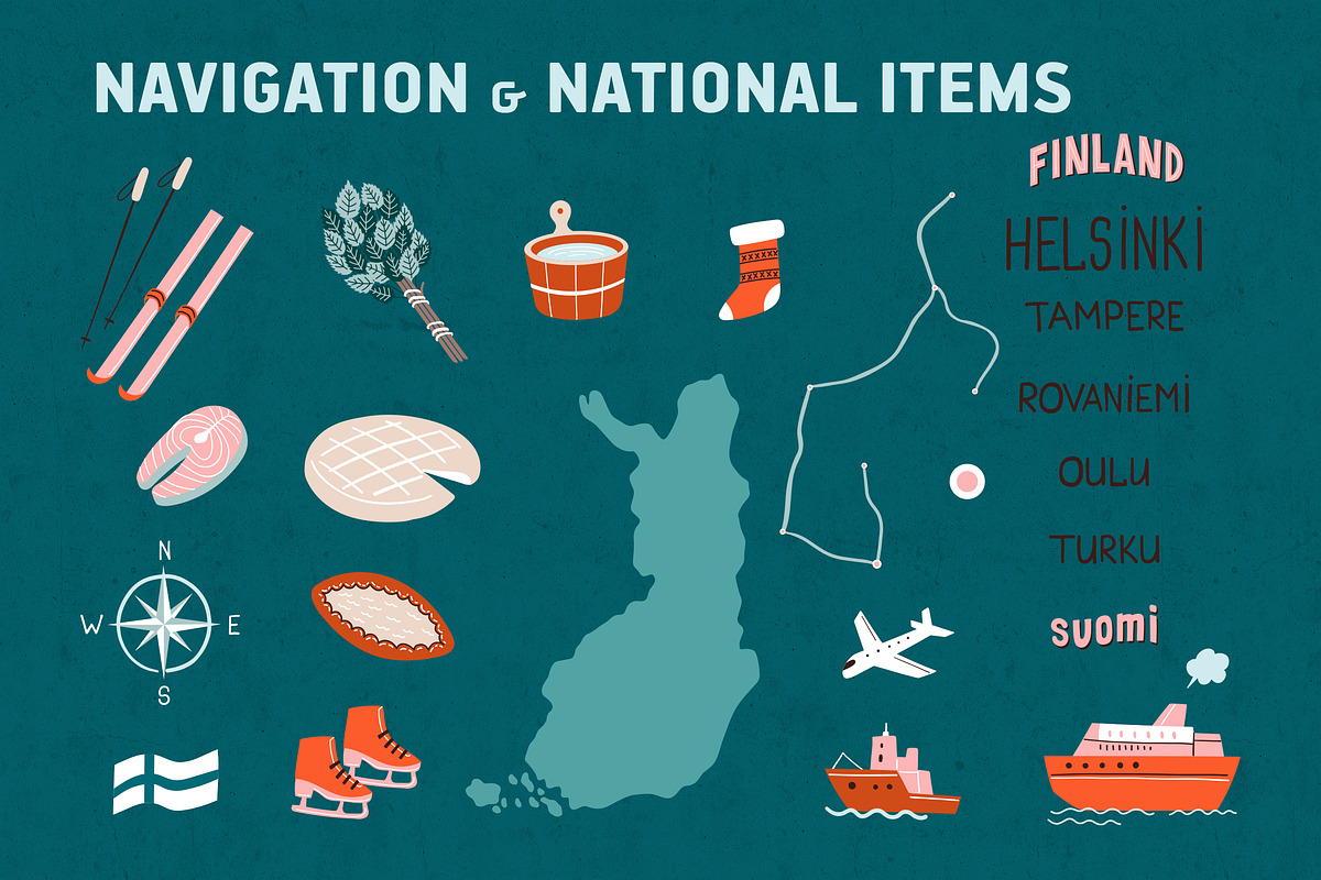 Explore Suomi. Map of Finland, an Object Illustration by helenreveur ...