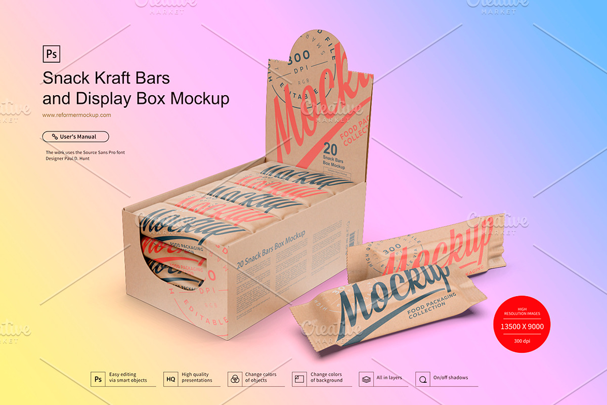 Kraft Snack Bars & Box Mockup, a Packaging Mockup by Reformer Mockup