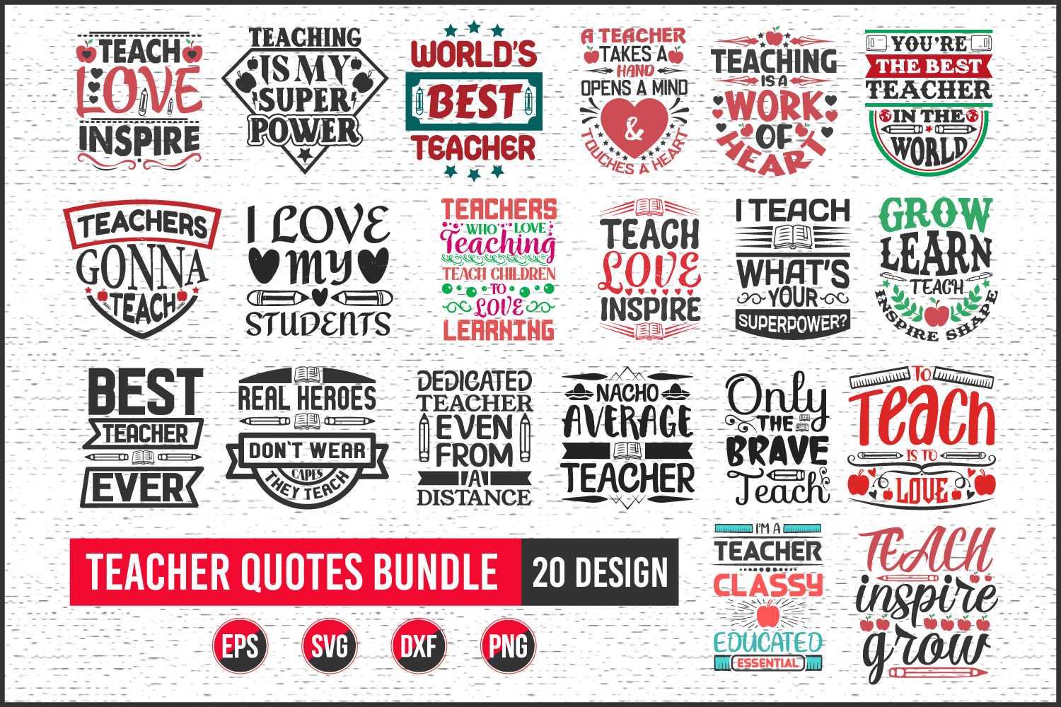 Teacher typographic quotes design bundle