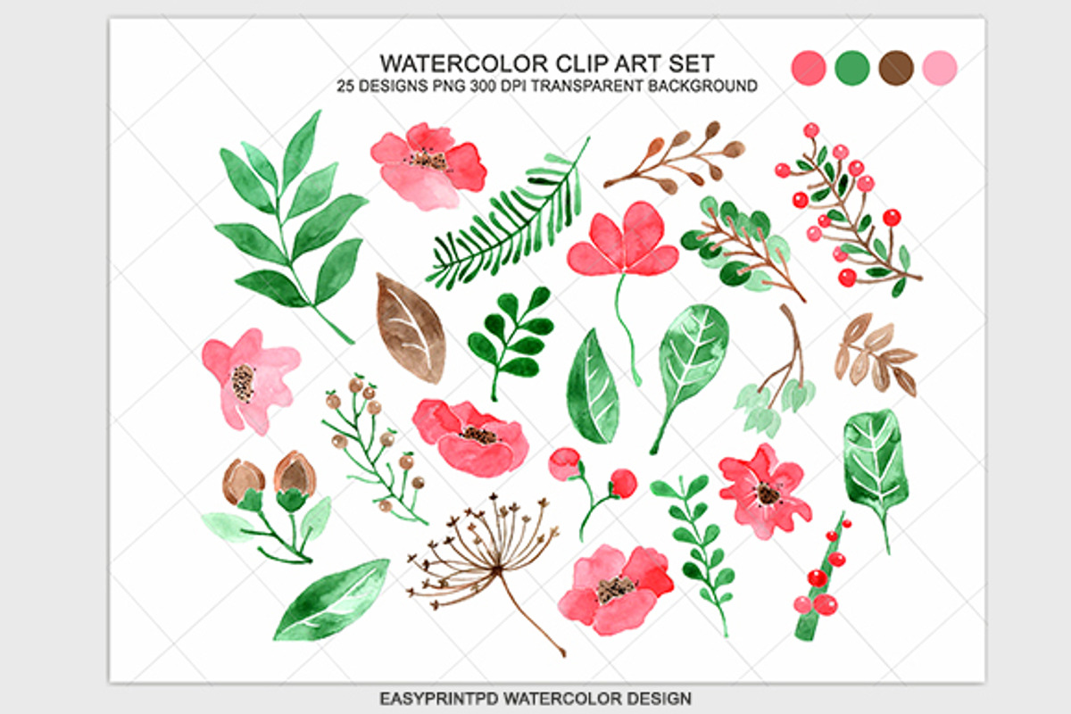 Floral Watercolor Clip Art Set, an Illustration by Magic Story Studio