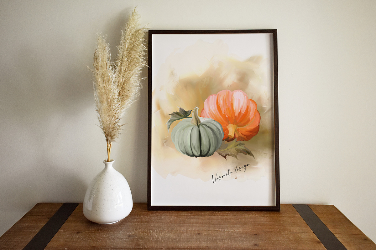 Pumpkin harvest - autumn clipart, an Illustration by Vasmila