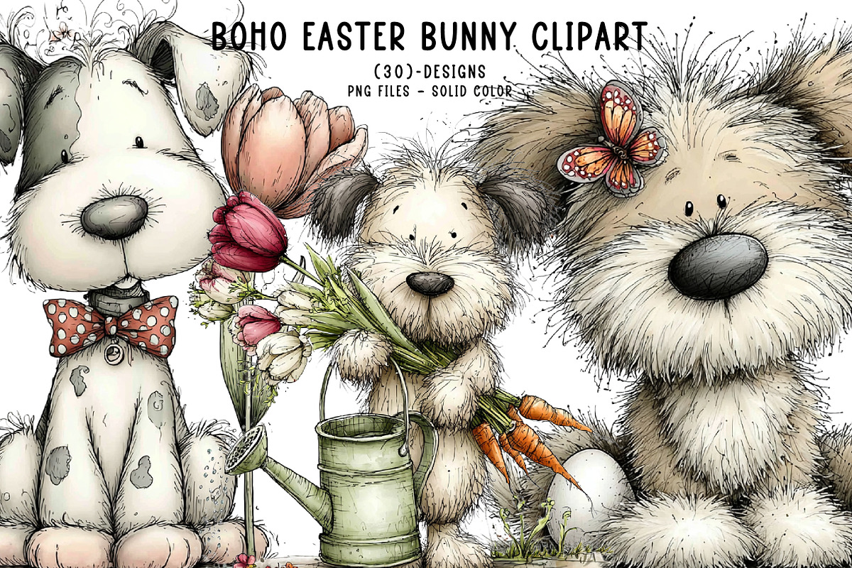 Boho easter bunny clipart, an Illustration by CreationArt