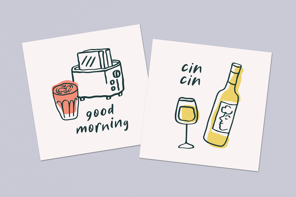 Breakfast food, doodle drawings set, a Food Illustration by Good Studio