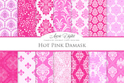 28 Bright Pink Damask Digital Paper, a Pattern Graphic by Avenie Digital