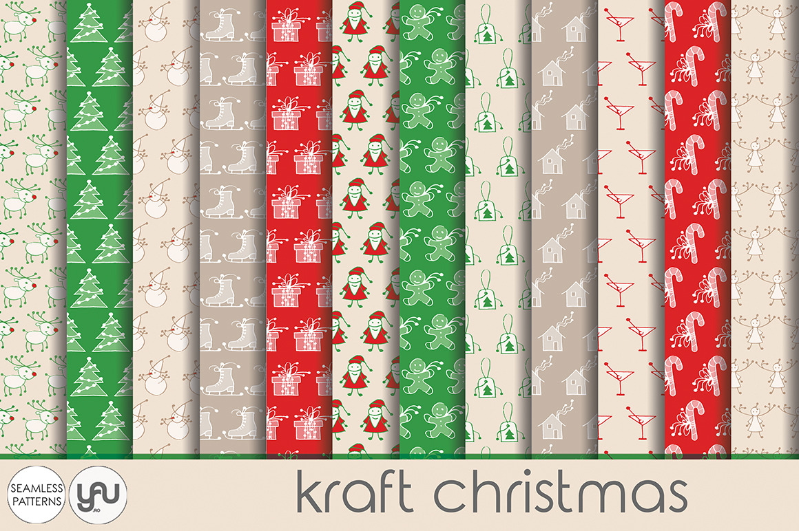 Kraft digital paper: CHRISTMAS, a Pattern Graphic by YAUdigitalstore