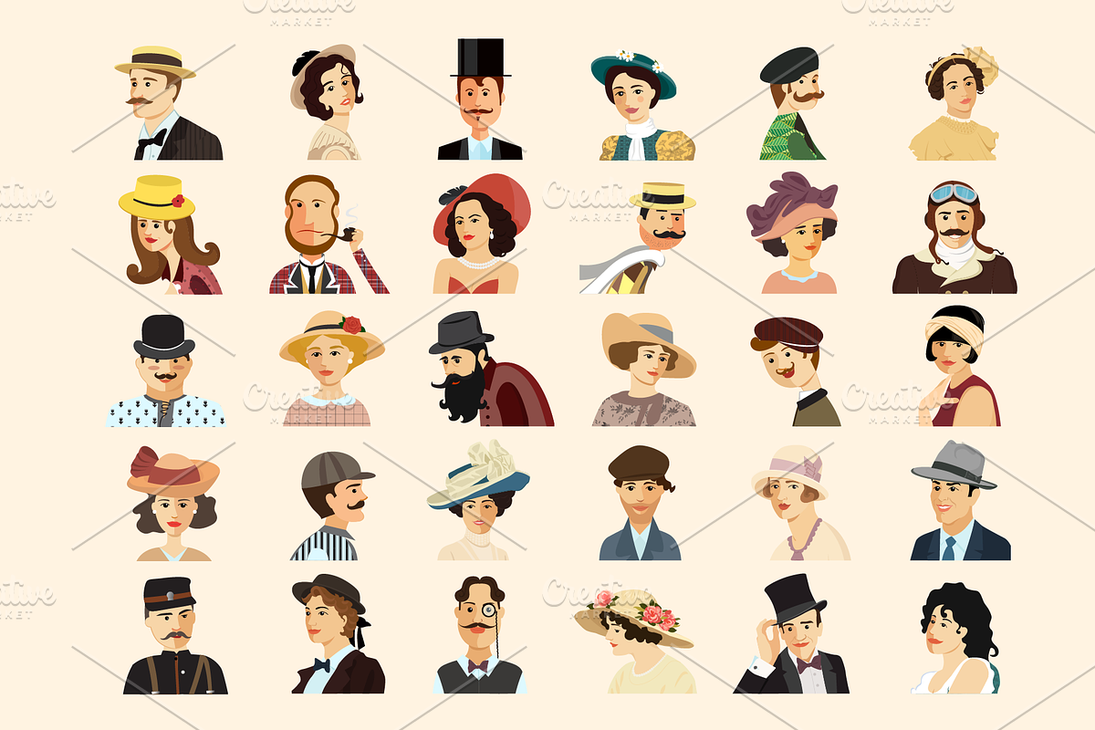 Avatars Retro people vector set
