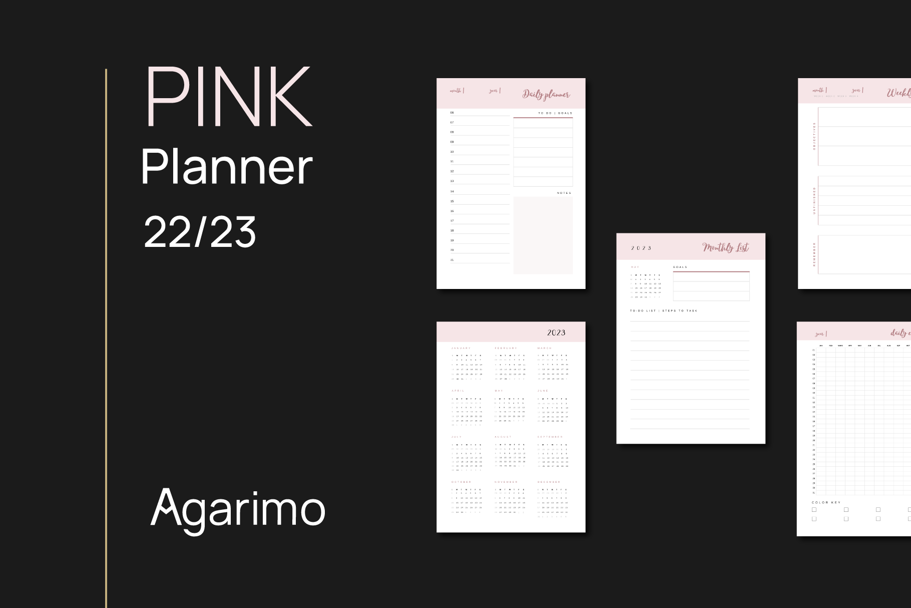 Pink Planner 22/23 without date, a Stationery Template by agarimoestudio