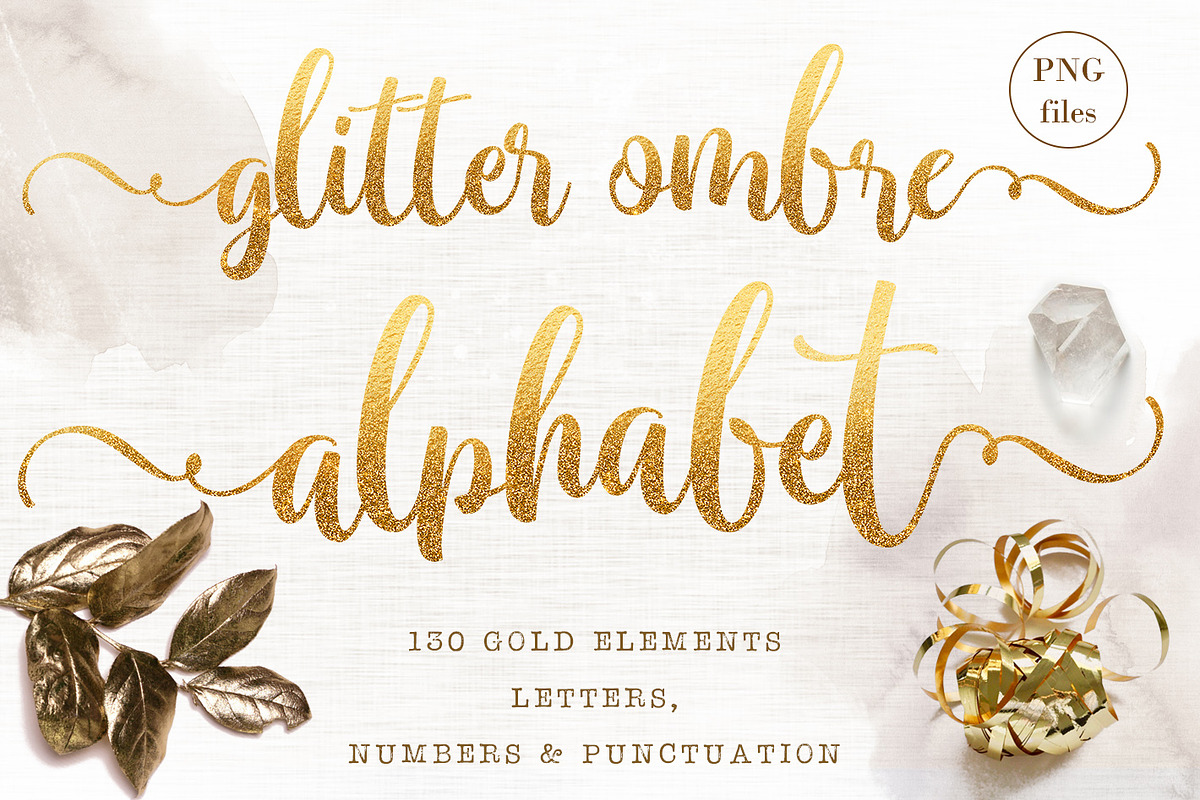 Gold glitter alphabet - 130 elements, an Object Graphic by PixelJungle