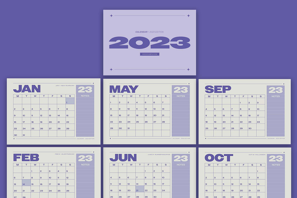 Bold Puple 2023 Calendar, a Print Template by wavebreak