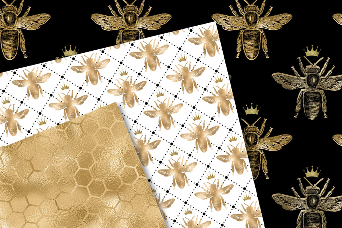 Honey Bee Digital Paper, a Pattern Graphic by Digital Curio