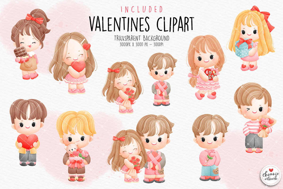 Valentine's day cute boy and girl, an Illustration by Chonnieartwork