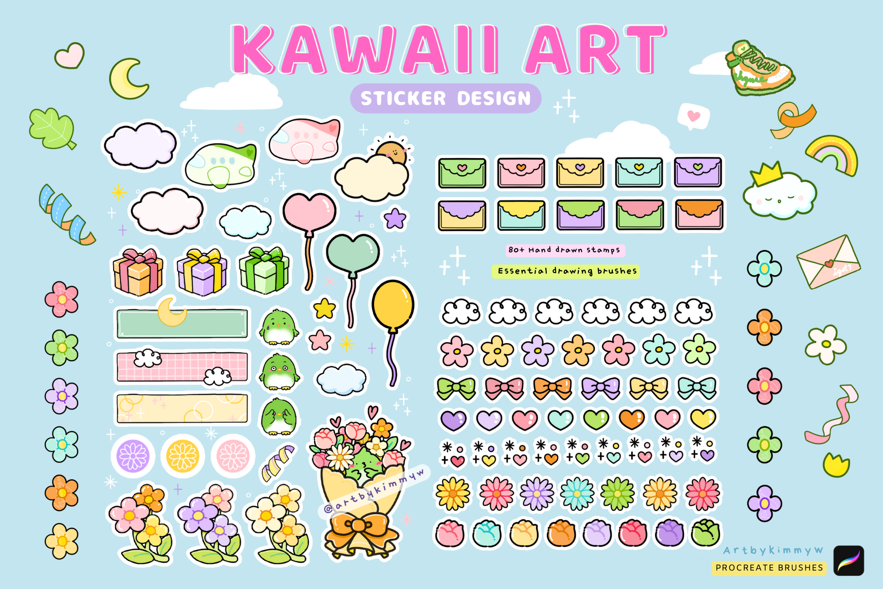 Procreate Sticker Design Stamp Pack, a Brush Add-On by Artbykimmyw