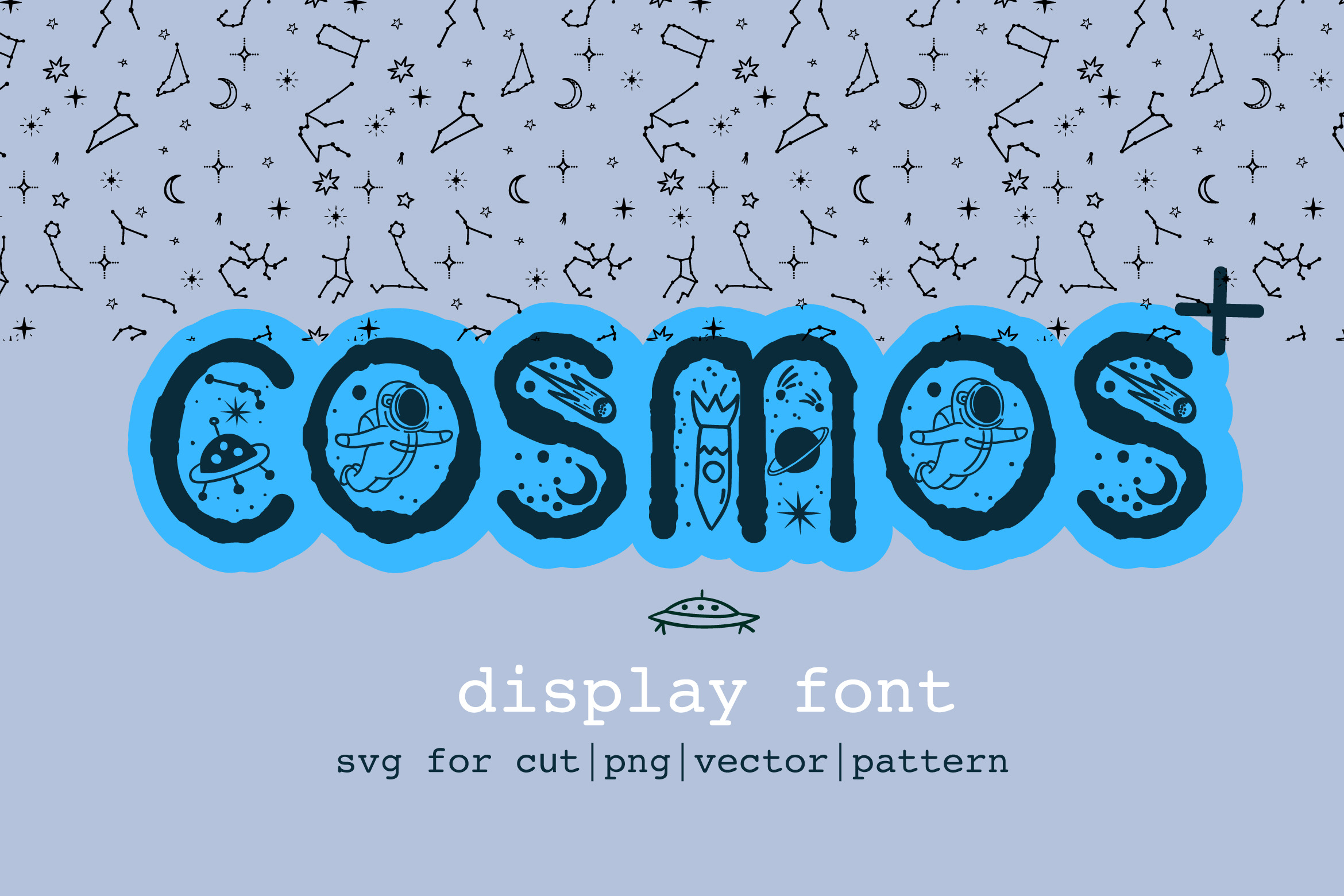 Cosmos font and seamless pattern, a Font by Aleksandra Slowik