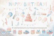 Happy Birthday watercolor clipart set
