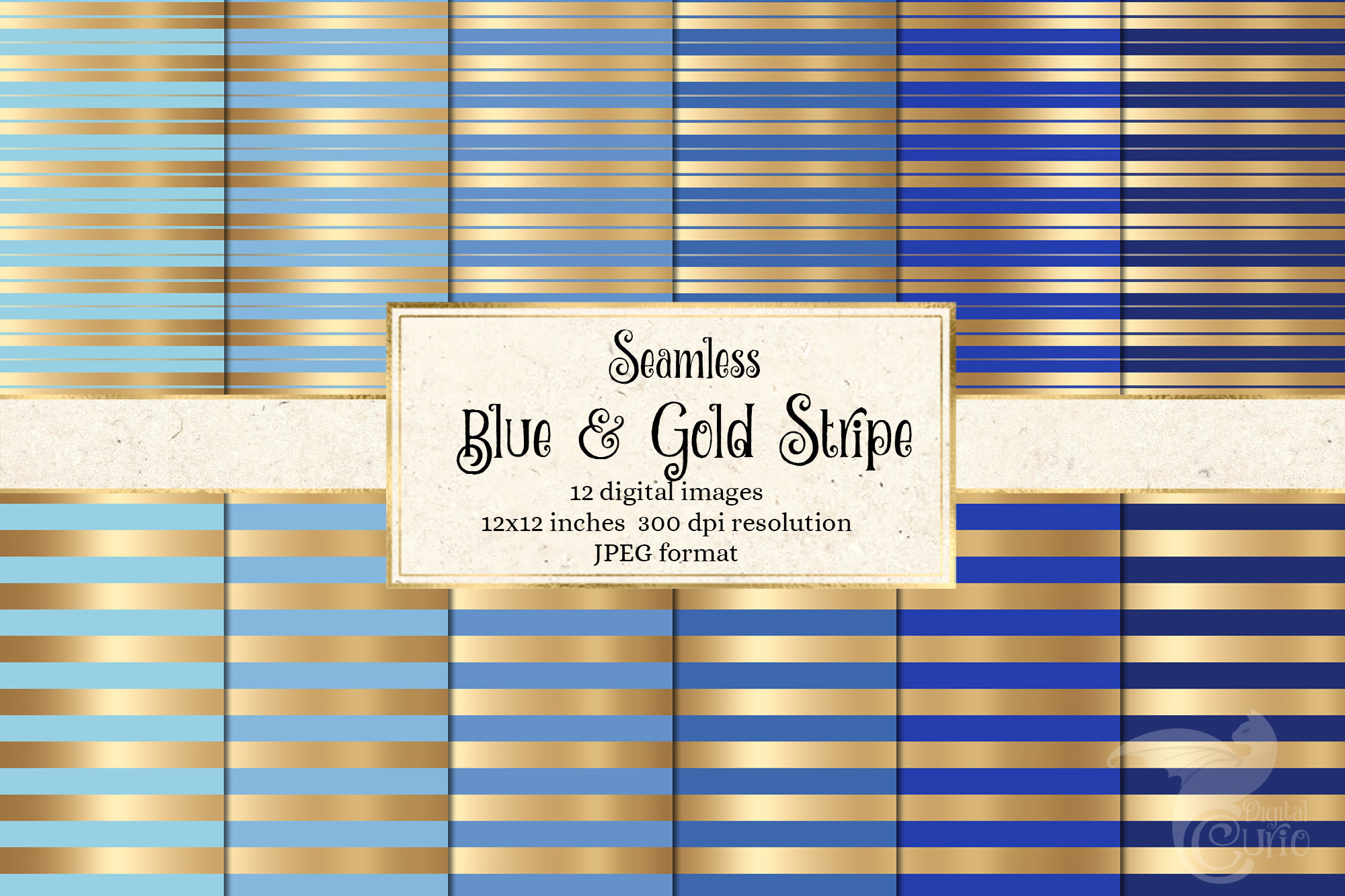 Blue and Gold Stripe Digital Paper, a Texture Graphic by Digital Curio