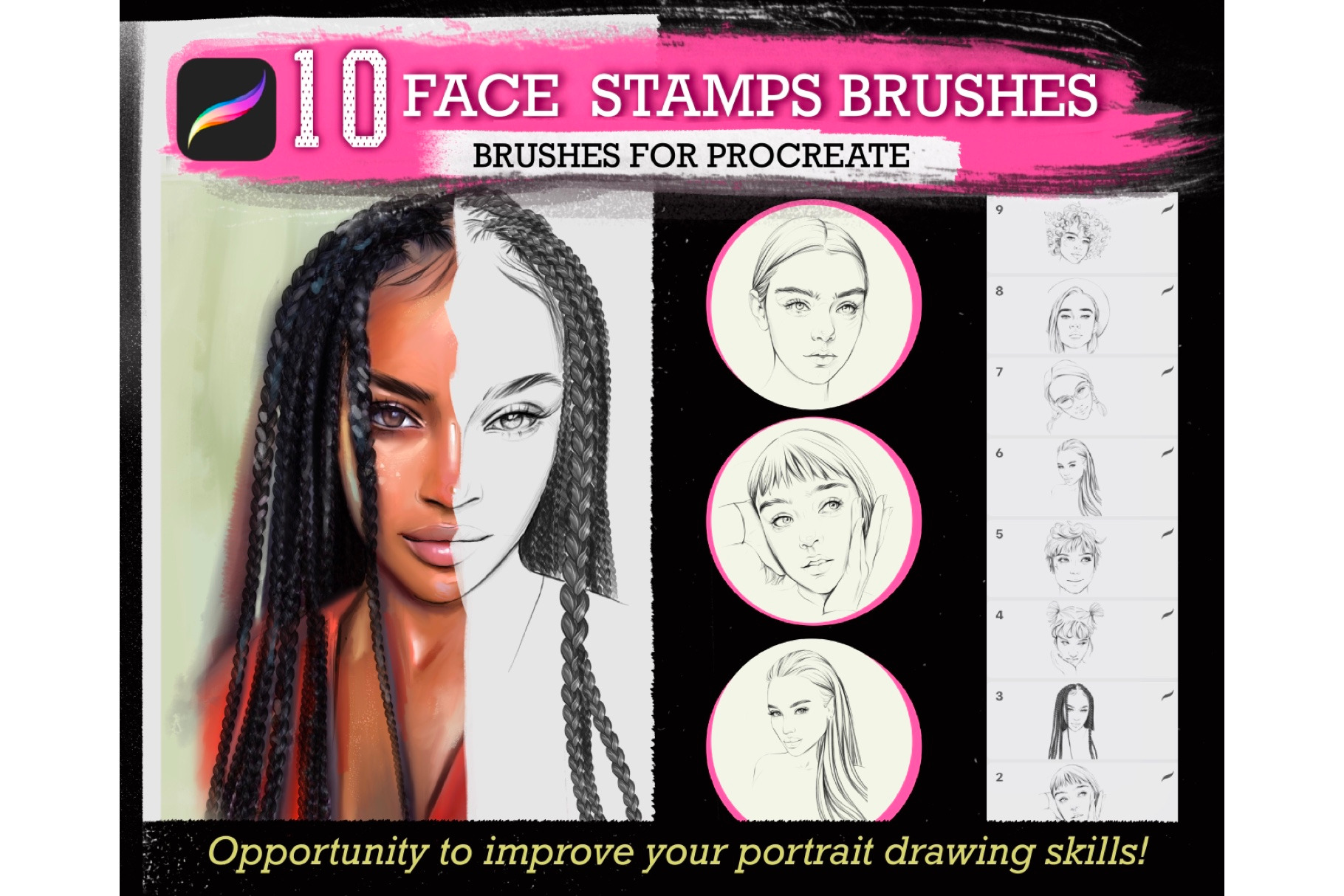 Face Stamps Brushes for Procreate, a Brush Add-On by Lucrumplus