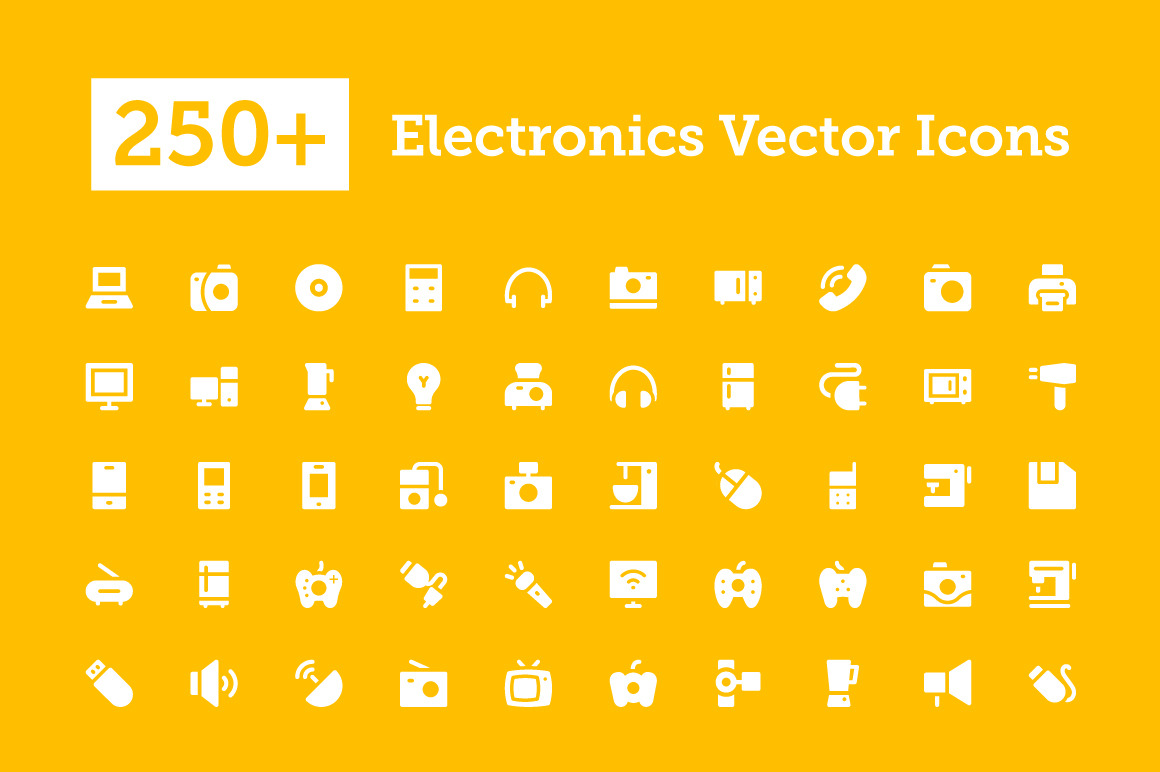 250+ Electronics Vector Icons, a Solid Icon by Vectors Market