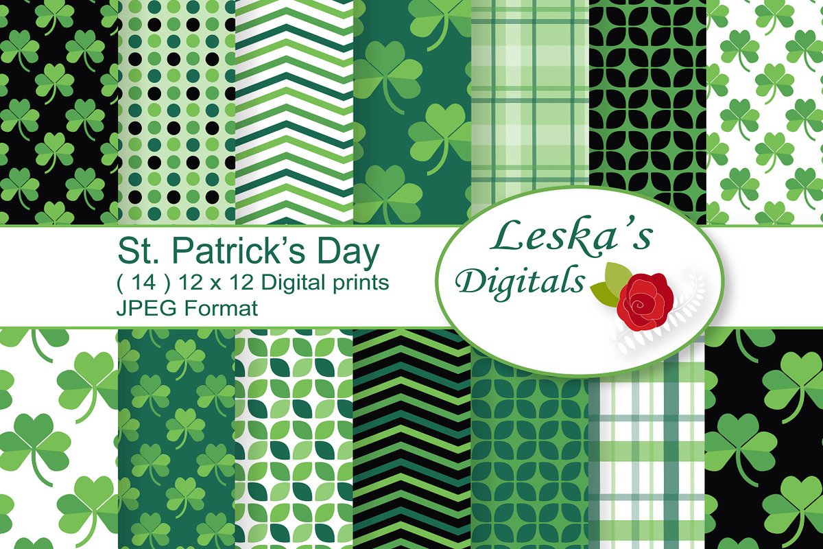 St. Patricks Day Digital Paper, a Pattern Graphic by Leska's Digitals