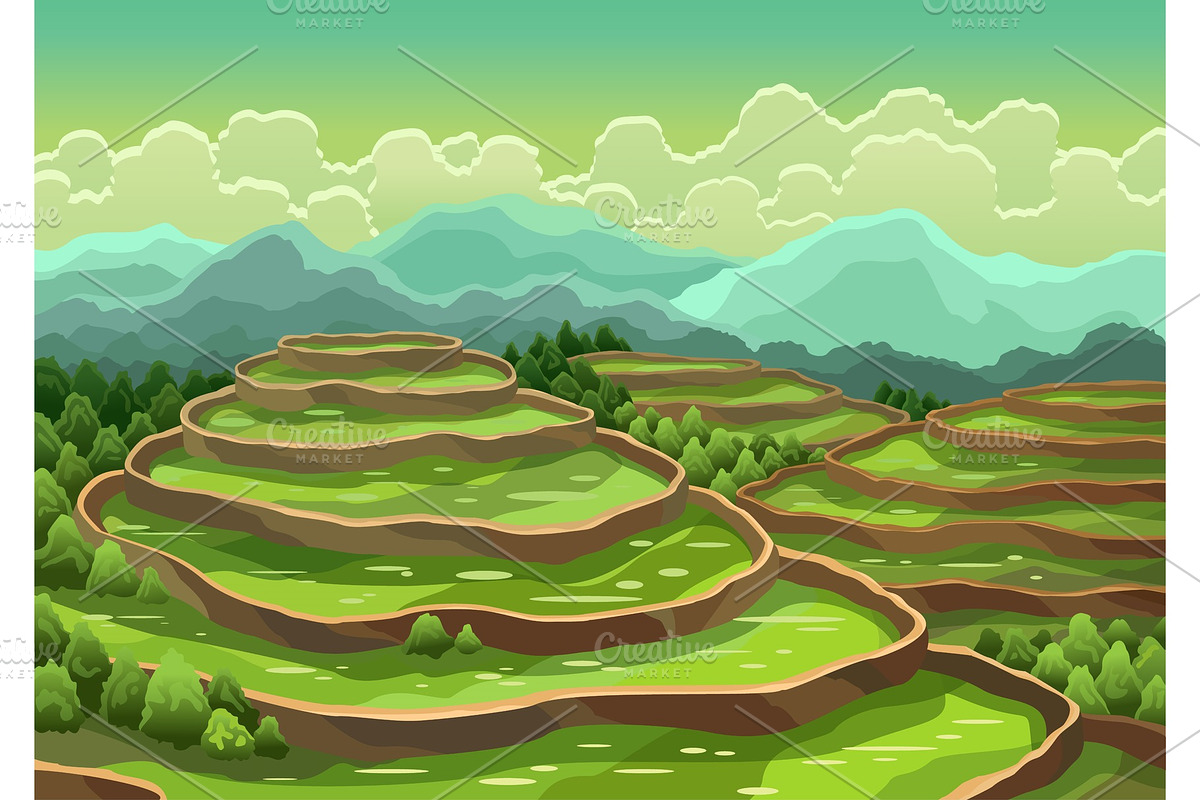 Landscape of rice field terraces, a Food Illustration by the8monkey ...