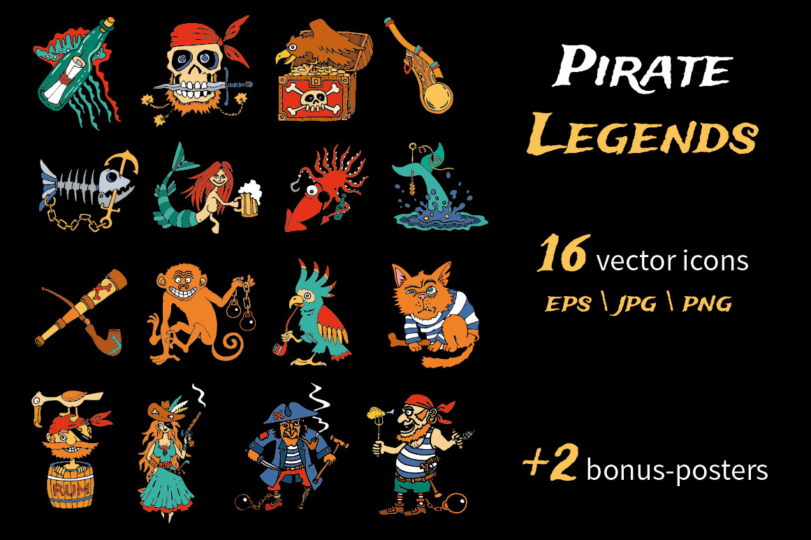 Pirate Legends cartoon vector icons, an Icon by FishPaint
