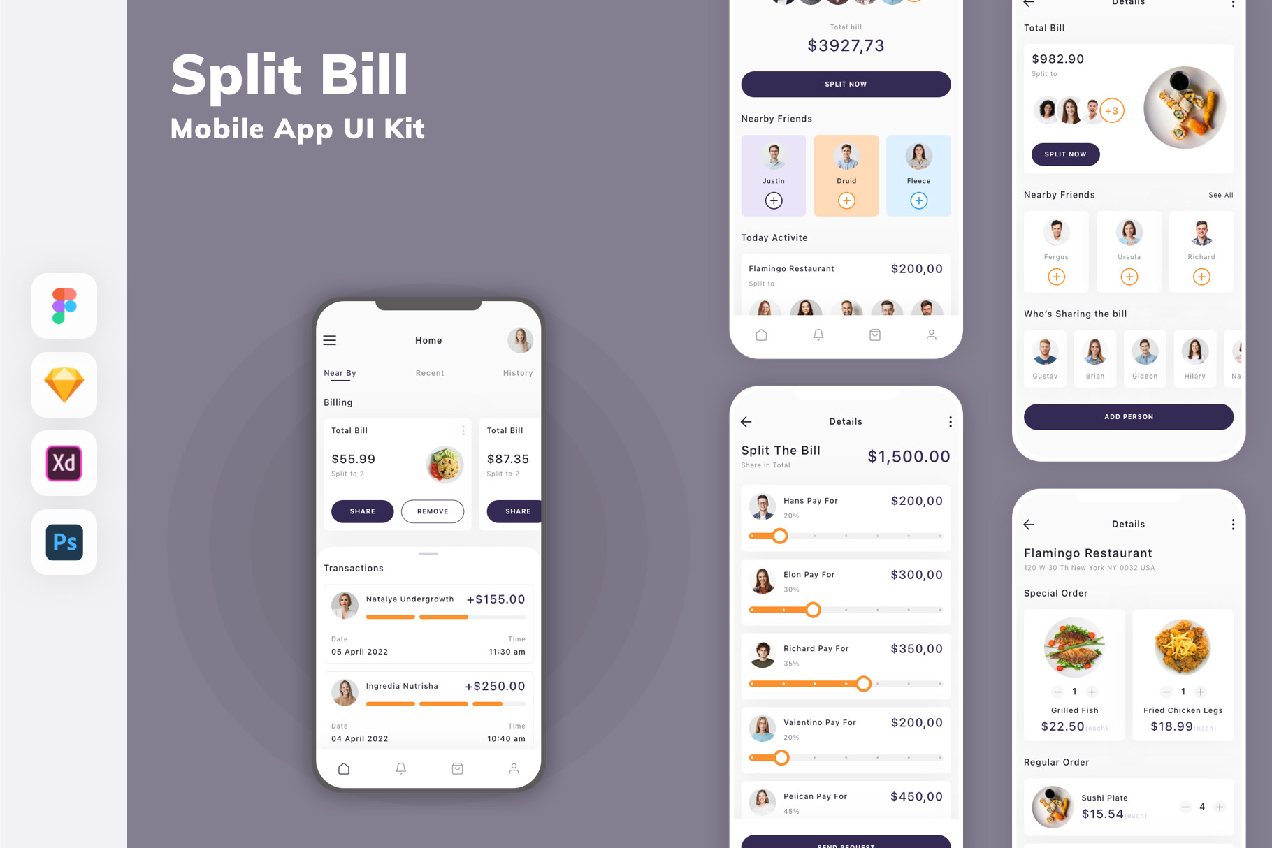 Split Bill Mobile App UI Kit, an UI Kit Template by uicube