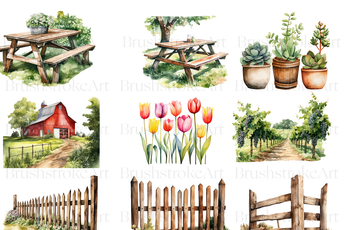 Watercolor Garden Clipart, Flower PNG