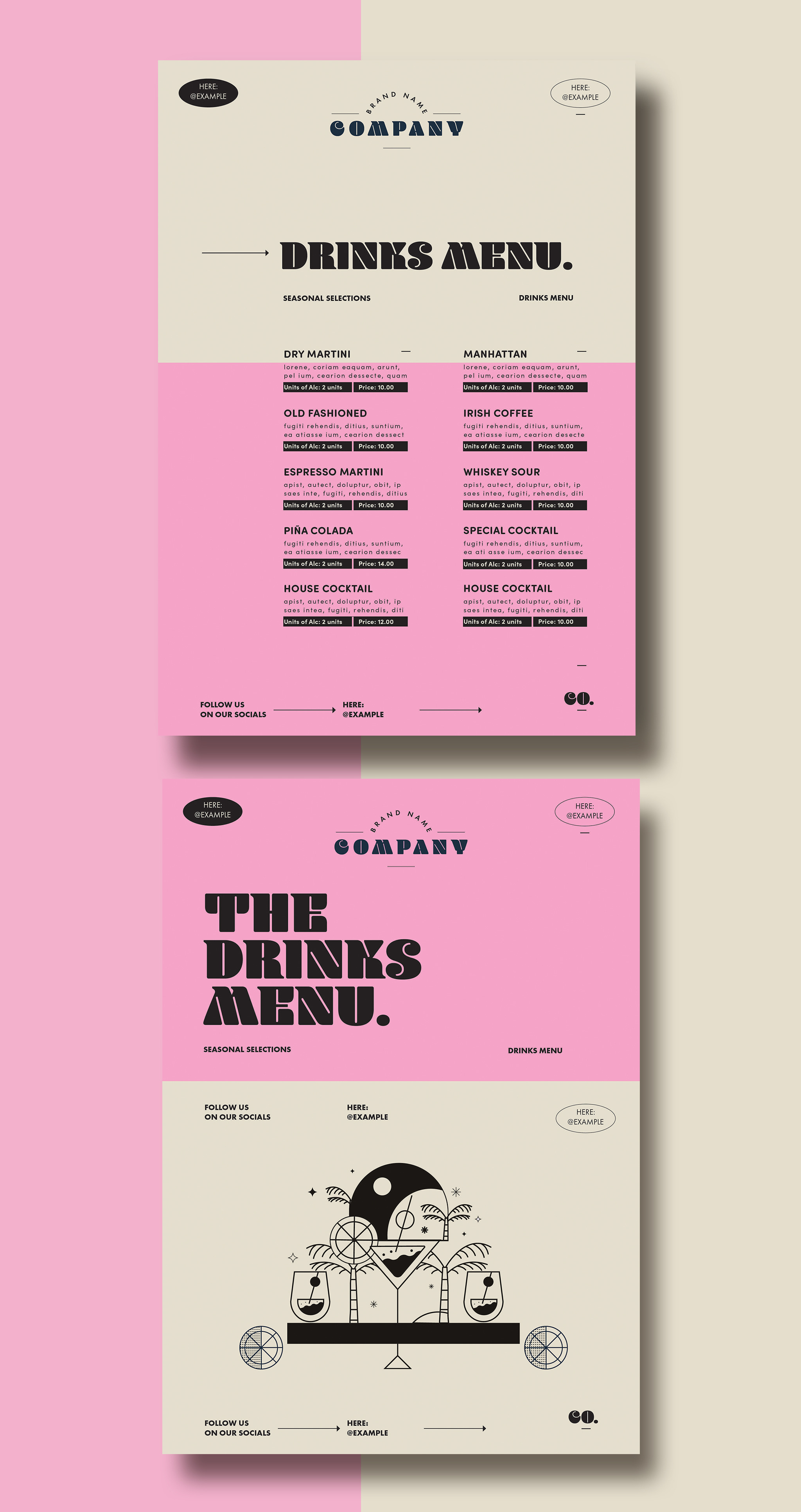 Pink Retro Cocktail Menu, a Templates & Theme by wavebreak