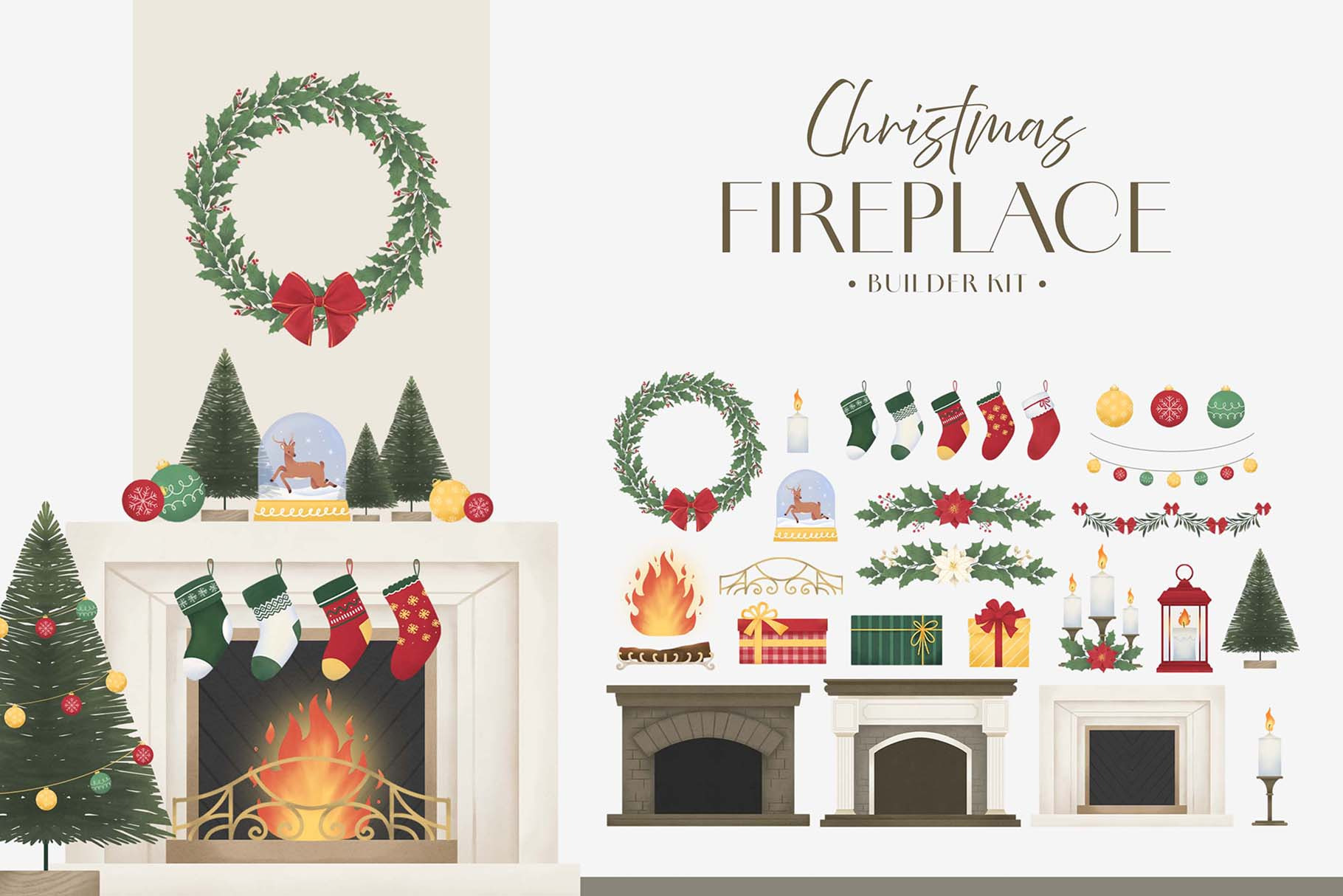 Christmas Fireplace Builder Kit, a Seasonal Illustration by DesignerCandies