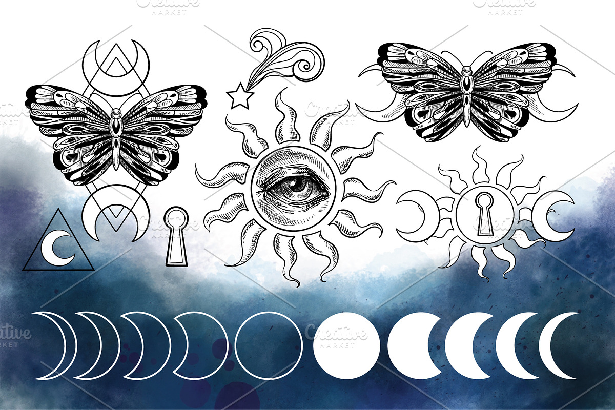 Esoteric set of lineart illustration, an Illustration by Astarta