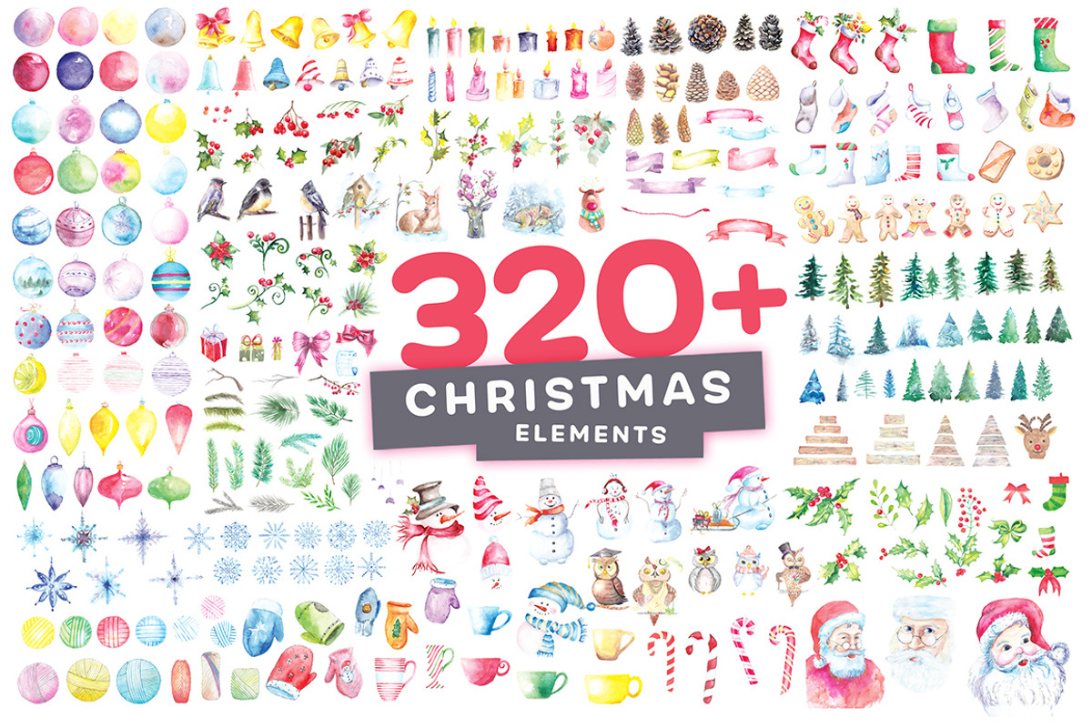 Watercolor Christmas Bundle, an Illustration by Blessed Print