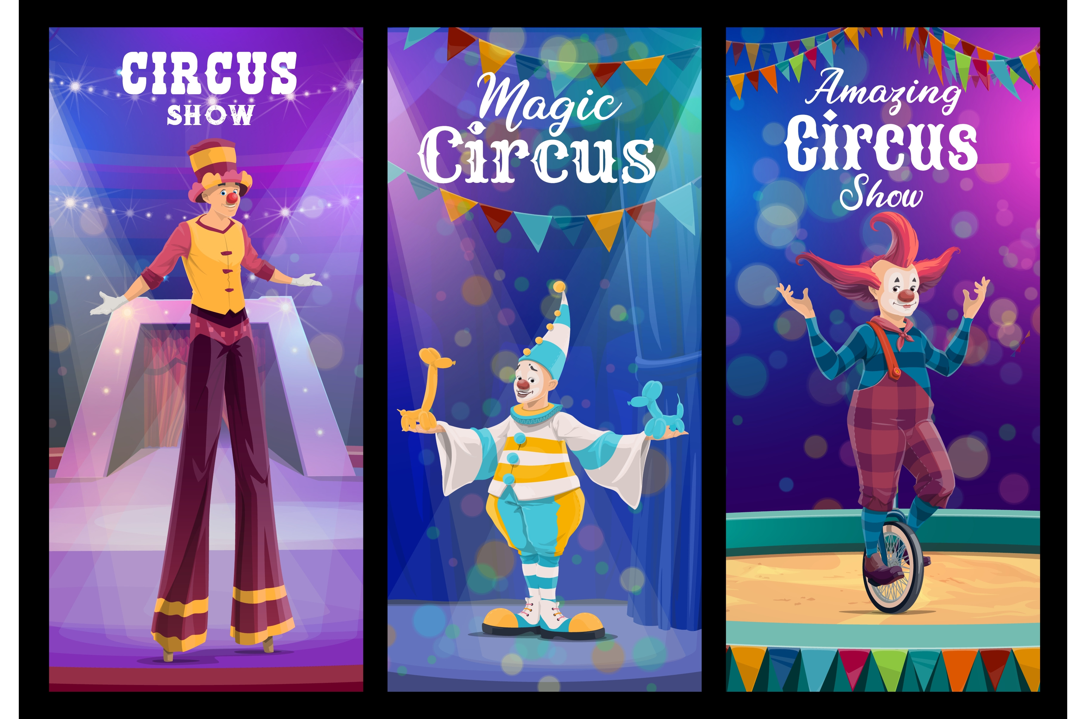 Circus clown, mime and acrobats, an Animal Illustration by Vector Tradition