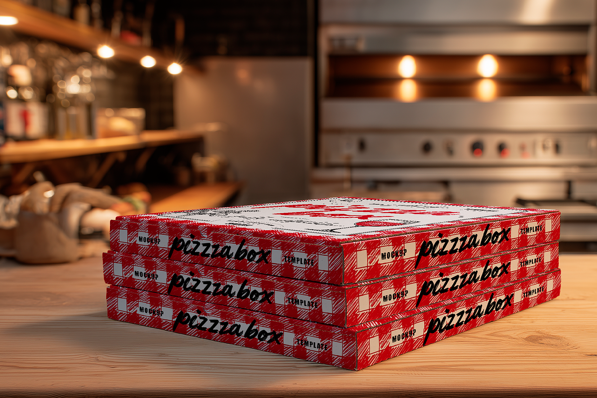 Pizza Box Countertop Display Mockup, a Packaging Mockup by The Rose Project
