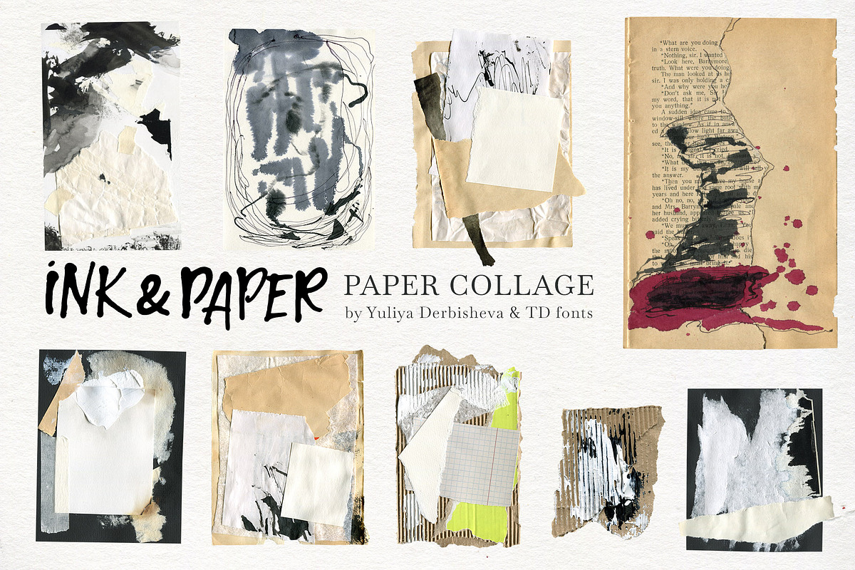 Ink Paper collage elements scraps