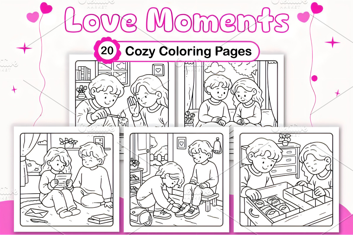 Love Moments Cozy Coloring Pages, a Decorative Illustration by Ink Gallery