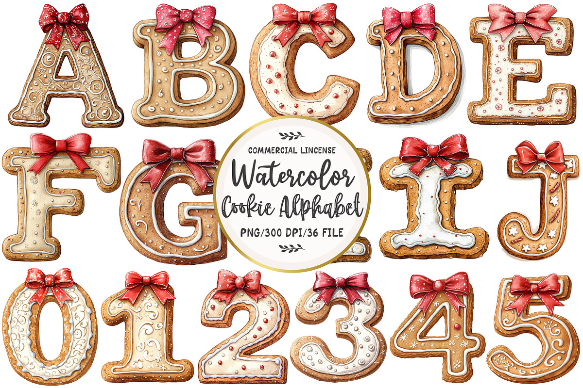 Christmas Cookie Alphabet Clipart, an Illustration by OK Design