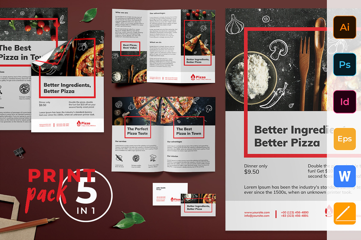 Pizza Print Pack, a Poster Template by TemplatesNow! | Creative Market
