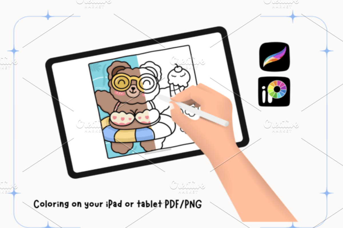 Hello Summer Coloring Pages, a Seasonal Illustration by Ink Gallery