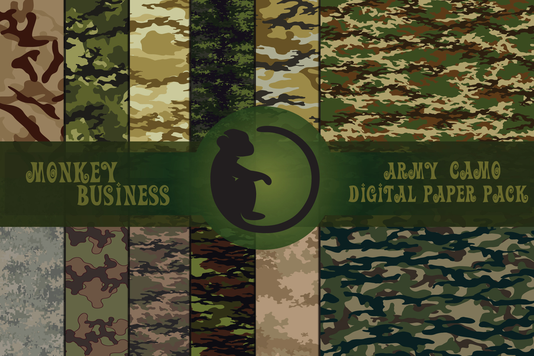 Army camo digital paper pack, a Pattern Graphic by Monkey Business