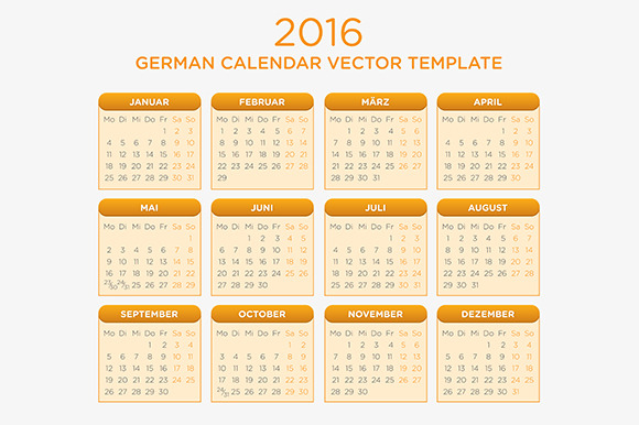 German Calendar Vector 2016, a Stationery Template by Urazovsky Design ...