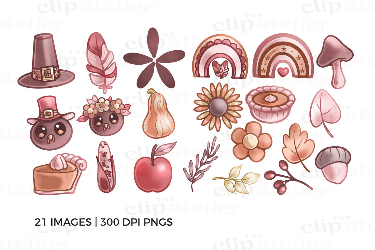 Boho Thanksgiving Clipart, a Seasonal Illustration by TheClipAtelier ...
