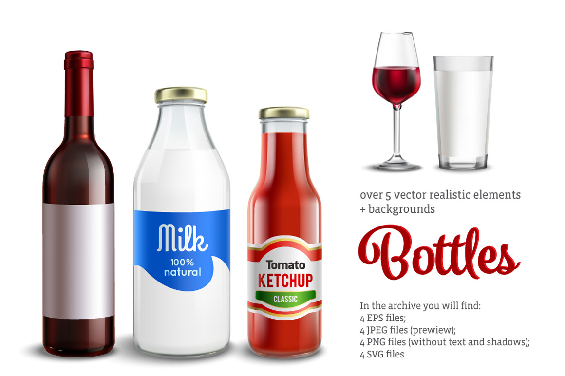 Glass Bottles Realistic Set, an Object Graphic by Macrovector
