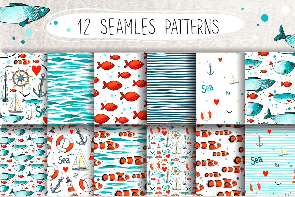 I love SEA - vector design kit, an Object Graphic by Olga Bonitas