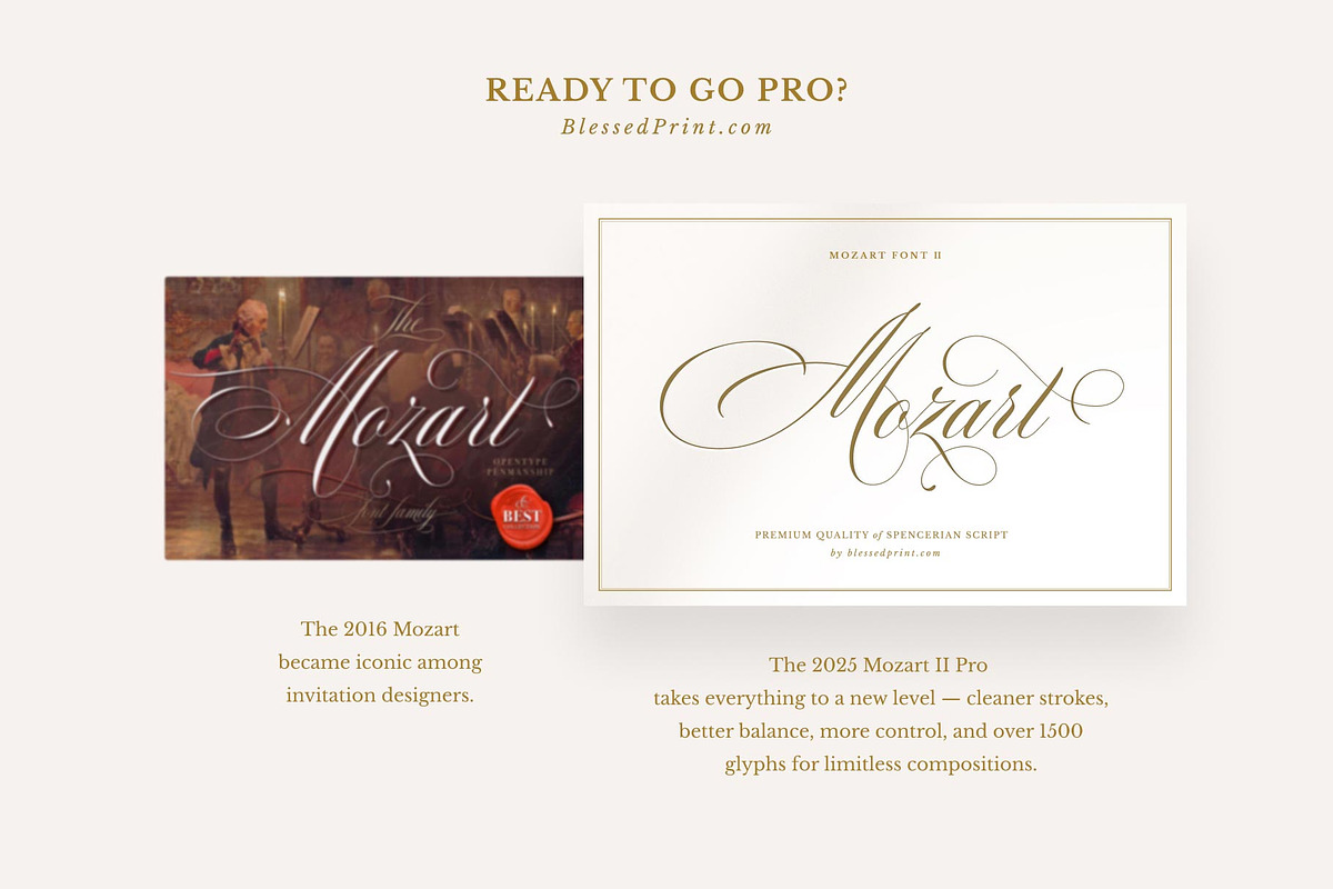 The Mozart Script, a Script Font by Blessed Print