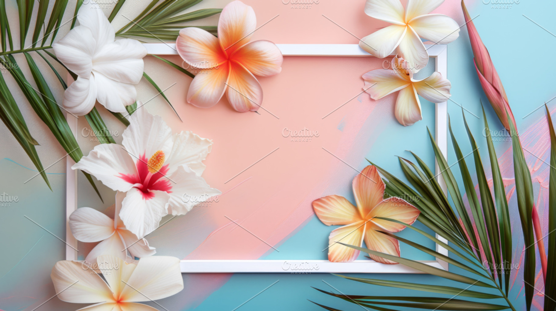 Green Leaves Frame on Colorful Pastel Background, an Abstract Photo by ...